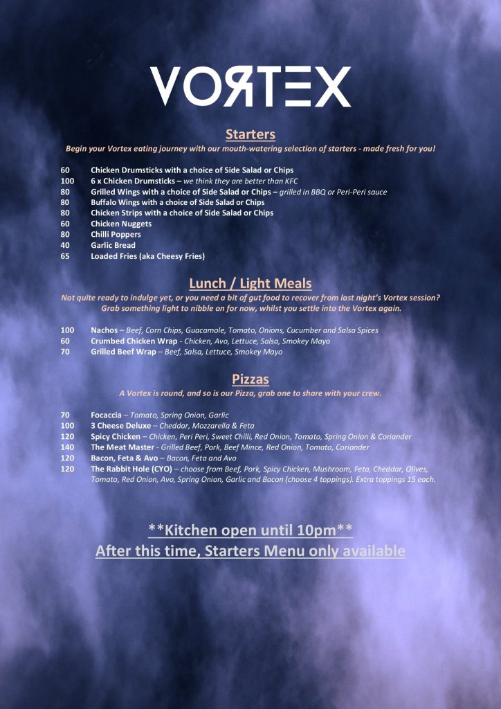 Food Menu – Vortex Shisha Kloof