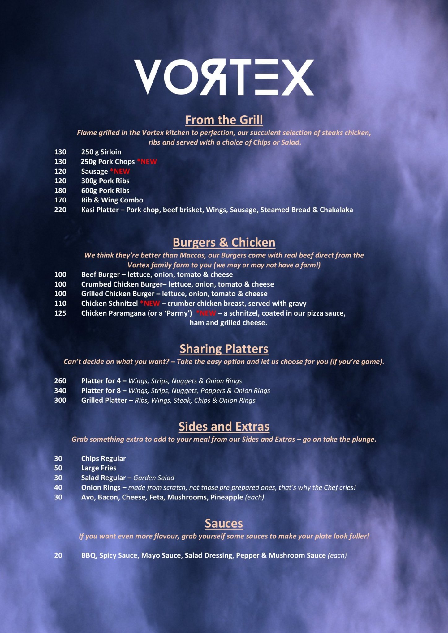 Food Menu – Vortex Shisha Kloof