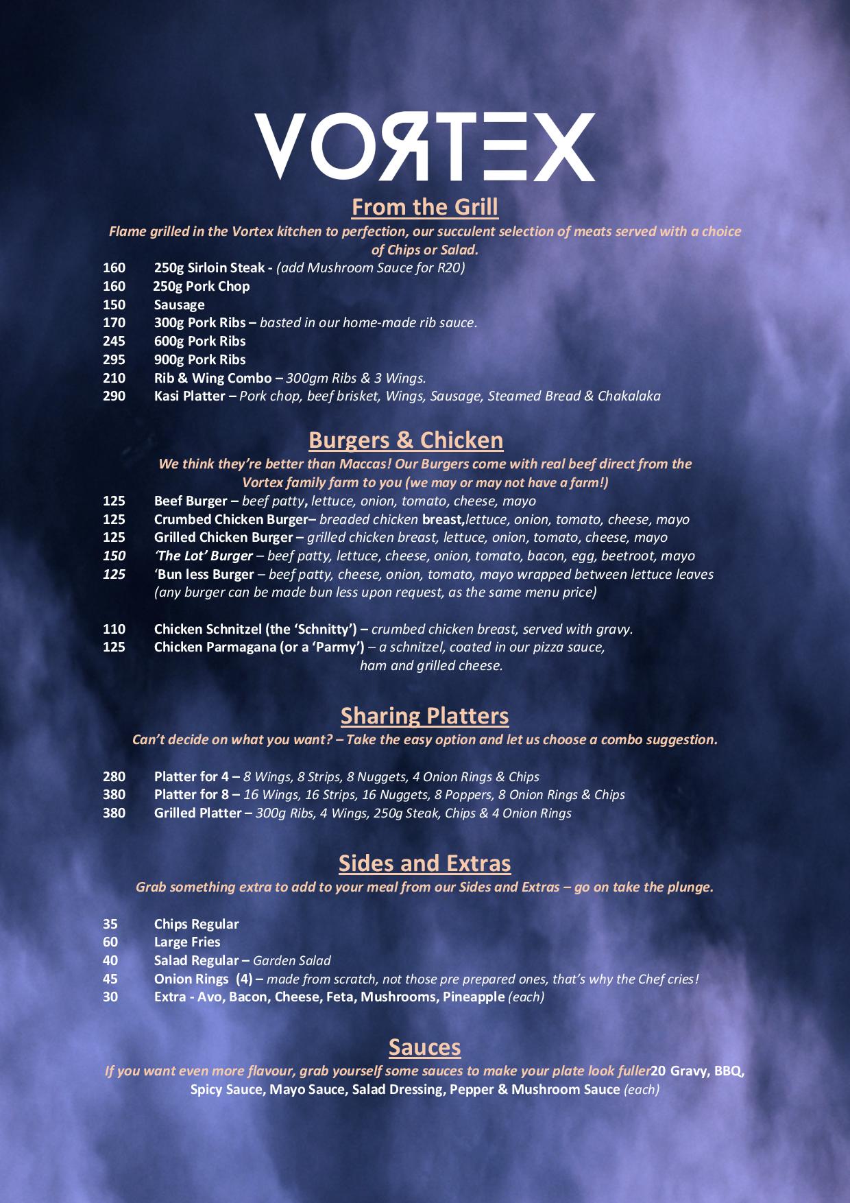 Food Menu – Vortex Shisha Kloof