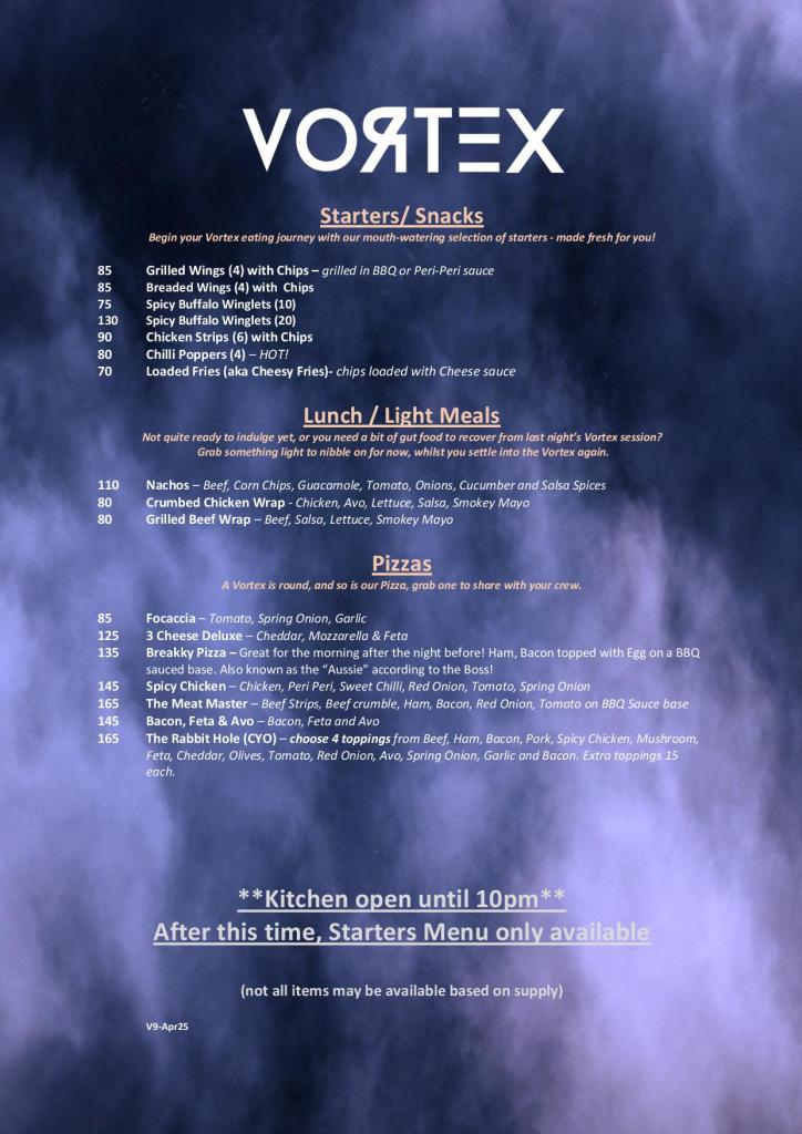 Food Menu – Vortex Shisha Kloof