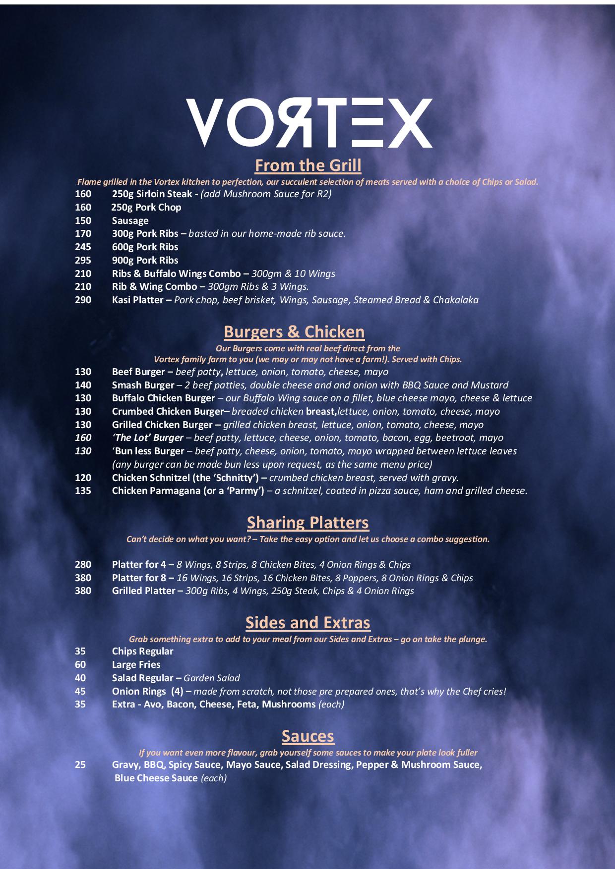 Food Menu – Vortex Shisha Kloof