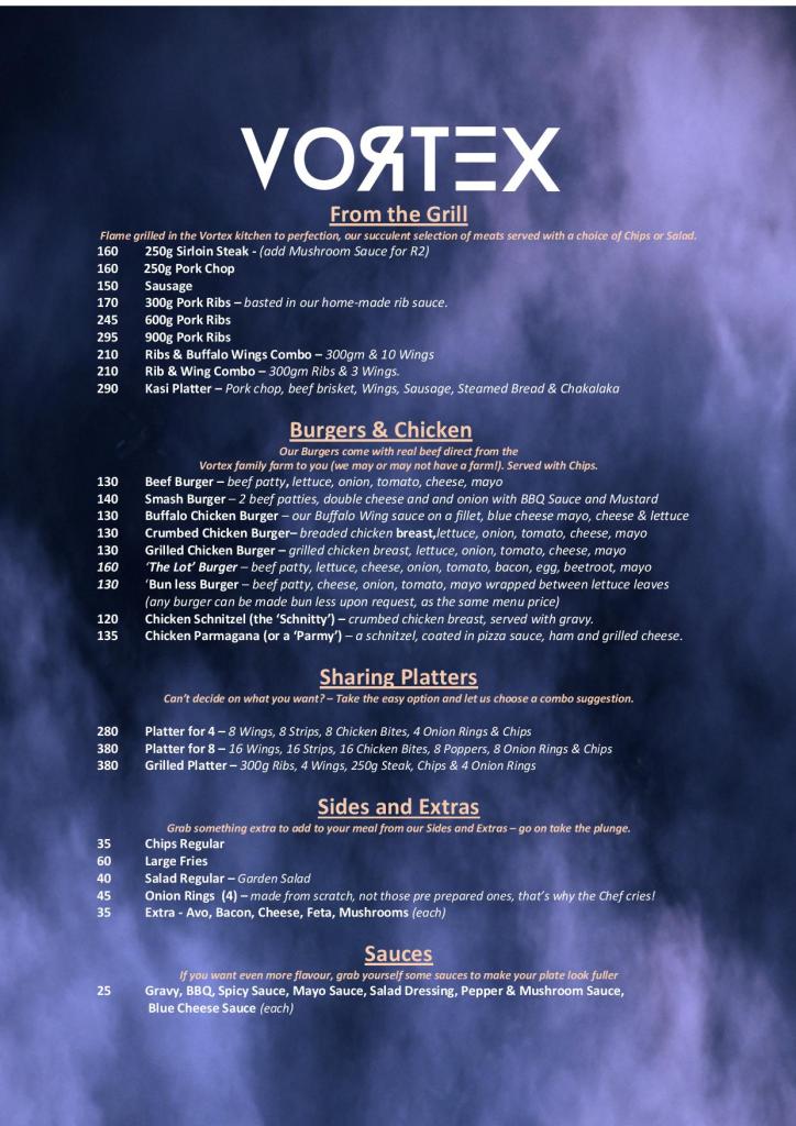 Food Menu – Vortex Shisha Kloof