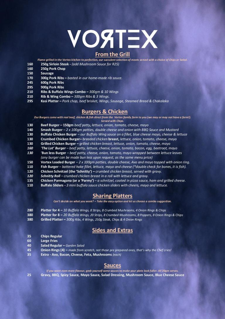 Food Menu – Vortex Shisha Kloof